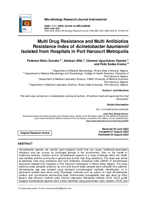 (PDF) Multi Drug Resistance and Multi Antibiotics Resistance Index of ...
