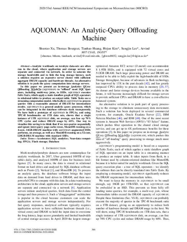 (PDF) AQUOMAN: An Analytic-Query Offloading Machine