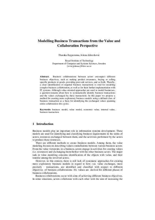 (PDF) Modelling Business Transactions from the Value and Collaboration Perspective