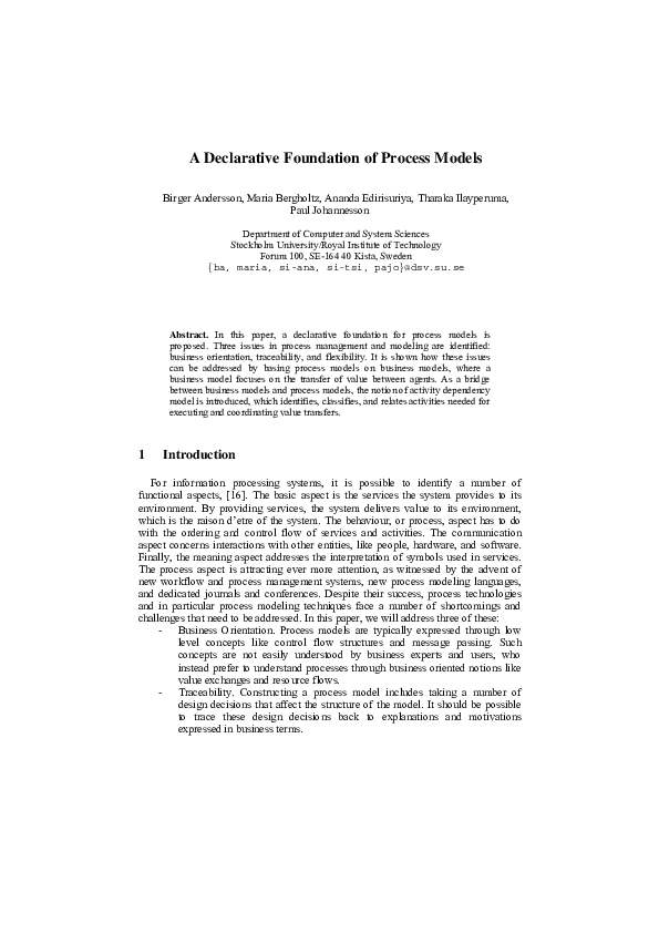 (PDF) A Declarative Foundation of Process Models