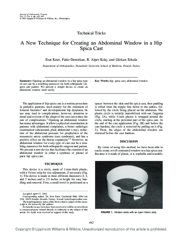 (PDF) A New Technique for Creating an Abdominal Window in a Hip Spica Cast