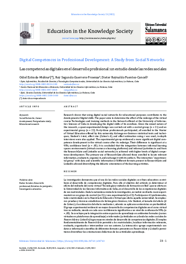 (PDF) Digital Competences in Professional Development: A Study from Social Networks Las ...