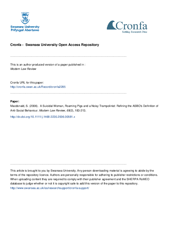 (PDF) Refining the ASBO Definition of Anti-Social Behaviour