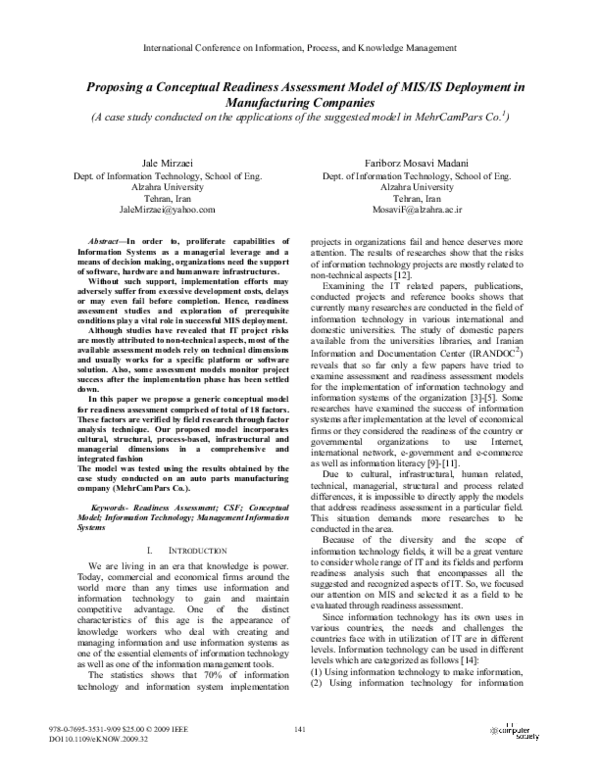 (PDF) Proposing a Conceptual Readiness Assessment Model of MIS/IS Deployment in Manufacturing ...