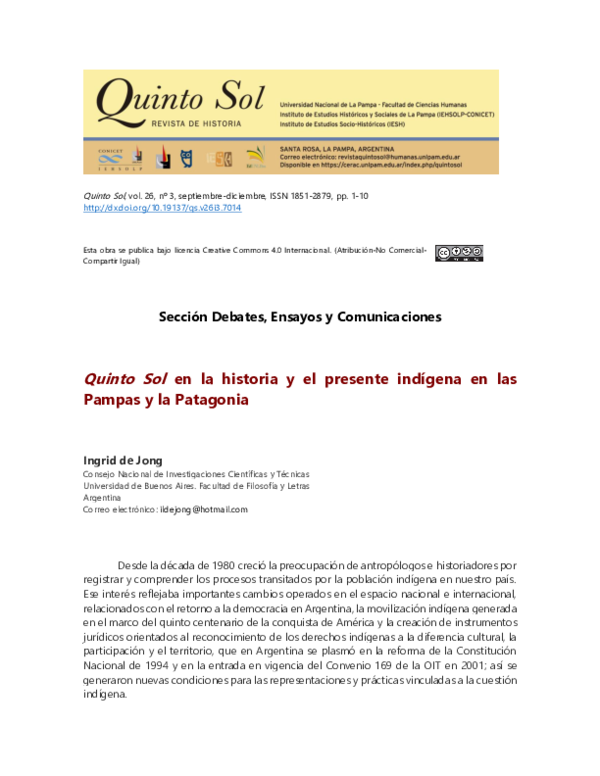 (PDF) Quinto Sol en la historia y el presente indígena en las Pampas y ...