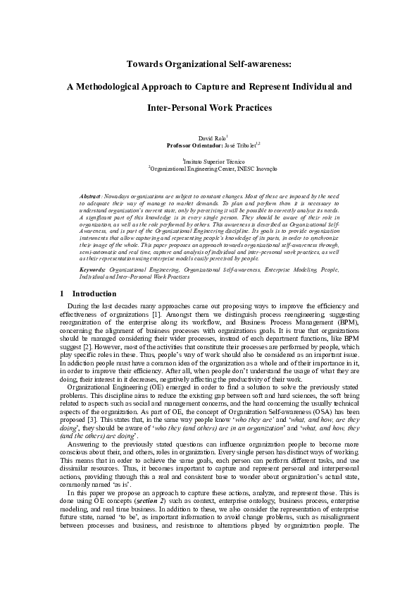 (PDF) Towards Organizational Self-awareness A Methodological Approach ...