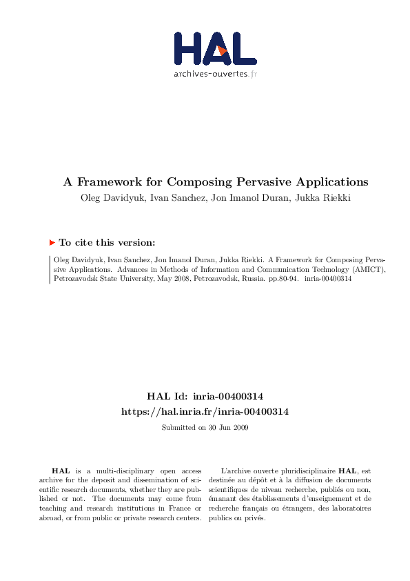 (PDF) A Framework for Composing Pervasive Applications