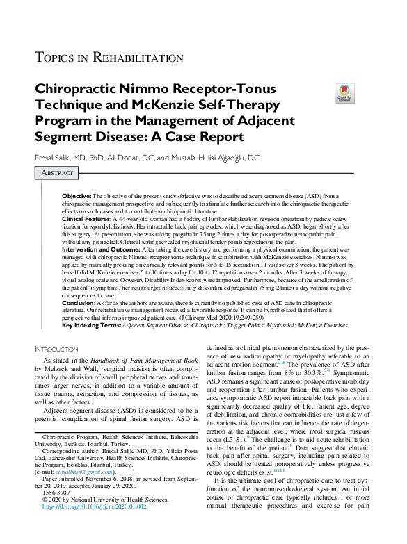 (PDF) Chiropractic Nimmo Receptor-Tonus Technique and McKenzie Self ...