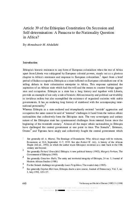(PDF) Article 39 of the Ethiopian Constitution on Secession and Self ...