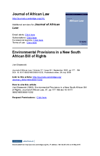 (PDF) Environmental Provisions in a New South African Bill of Rights