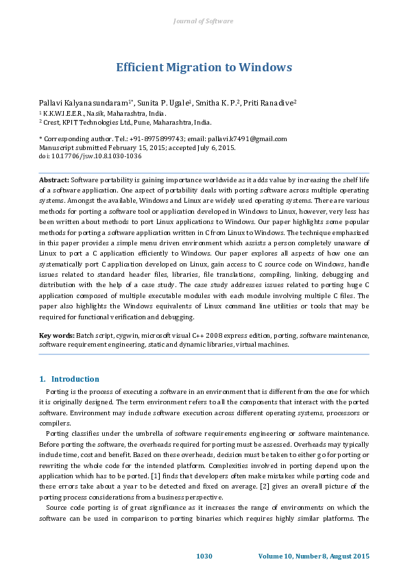 (PDF) Efficient Migration to Windows