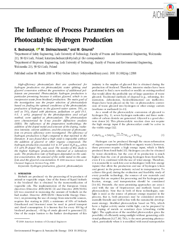 (PDF) The influence of process parameters on photocatalytic hydrogen production