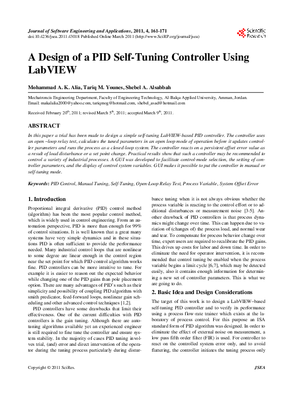 (PDF) A Design of a PID Self-Tuning Controller Using LabVIEW