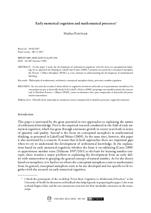 (PDF) Early numerical cognition and mathematical processes