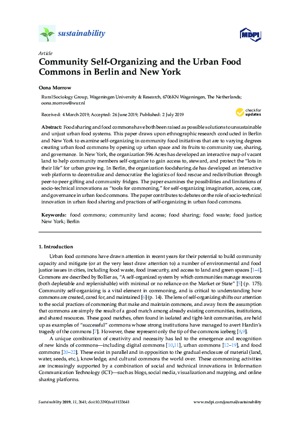 (PDF) Community Self-Organizing and the Urban Food Commons in Berlin and New York