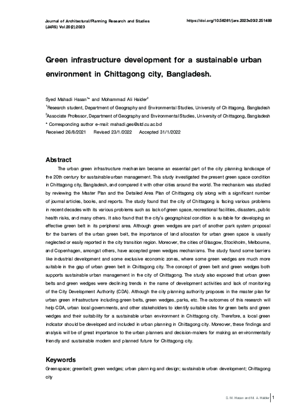 (PDF) Green infrastructure development for a sustainable urban ...