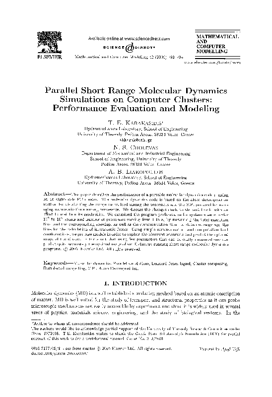 (PDF) Parallel short range molecular dynamics simulations on computer clusters: Performance ...