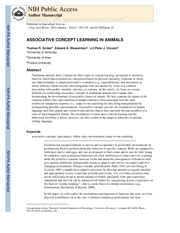 (PDF) Associative concept learning in animals