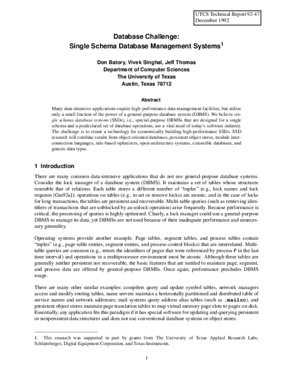 (PDF) Database challenge: single schema database management systems