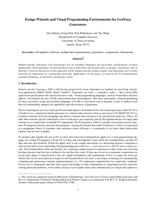 Pdf Design Wizards And Visual Programming Environments For Genvoca Generators