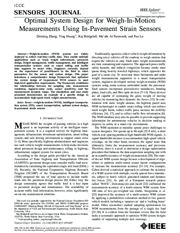 (PDF) Optimal System Design for Weigh-In-Motion Measurements Using In ...