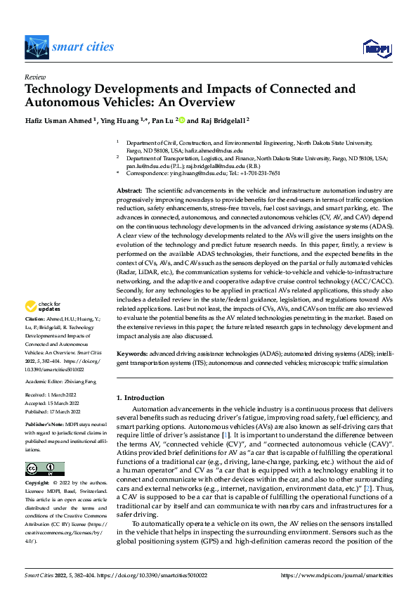 (PDF) Technology Developments and Impacts of Connected and Autonomous Vehicles: An Overview