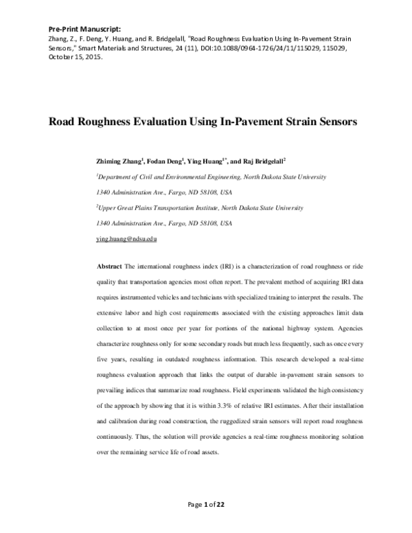 (PDF) Road roughness evaluation using in-pavement strain sensors
