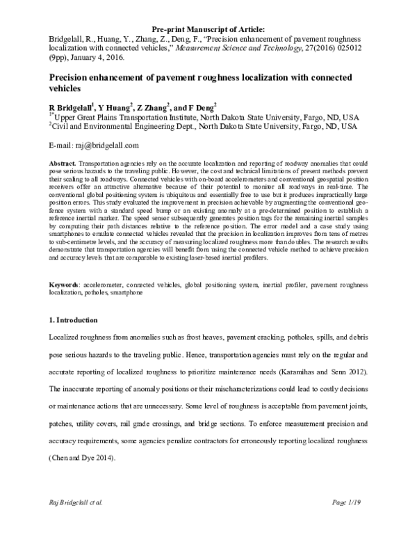 (PDF) Precision enhancement of pavement roughness localization with ...