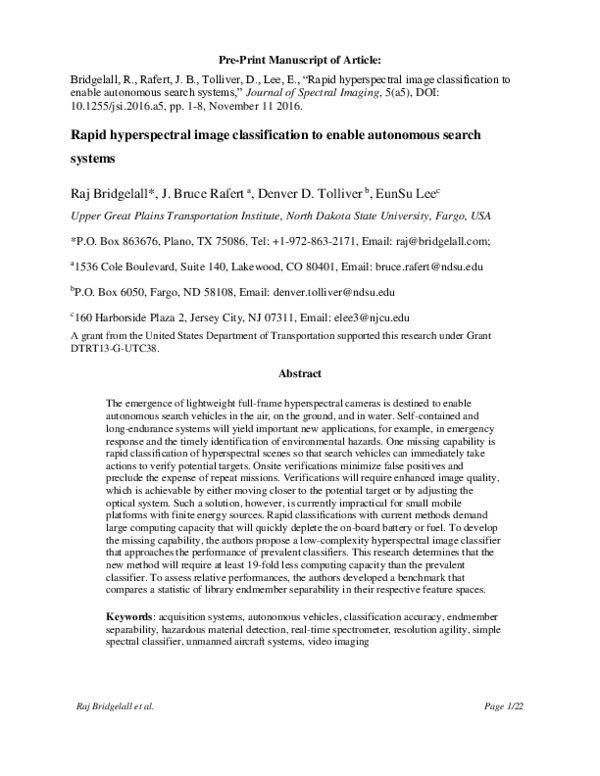 (PDF) Rapid hyperspectral image classification to enable autonomous search systems
