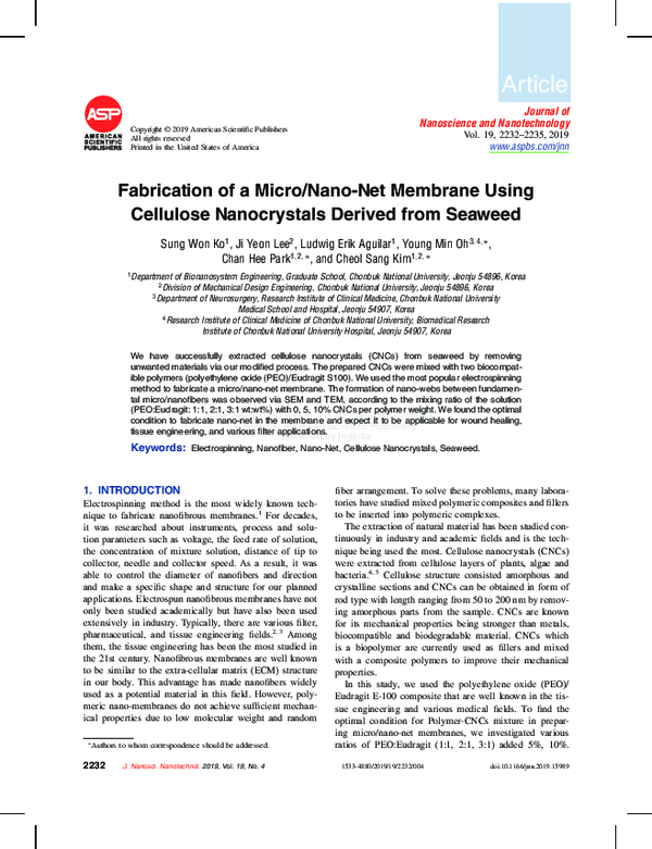 (PDF) Fabrication of a Micro/Nano-Net Membrane Using Cellulose ...