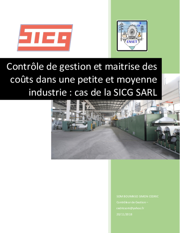 (PDF) MEMOIRE SUR LE CONTROLE DE GESTION DANS UNE PMI : CAS DE LA SICG SARL