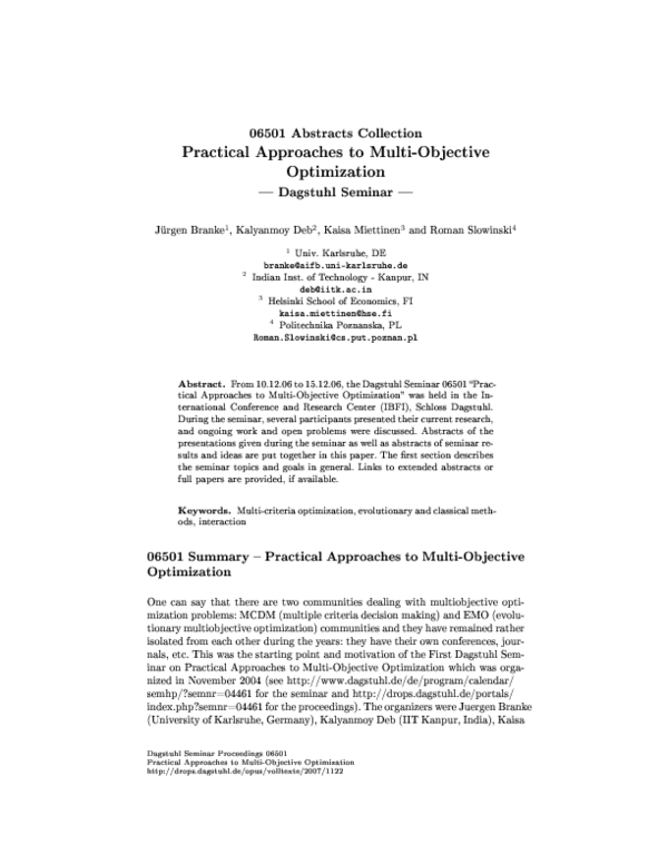 (PDF) 06501 Abstracts Collection – Practical Approaches to Multi-Objective Optimization | Roman ...