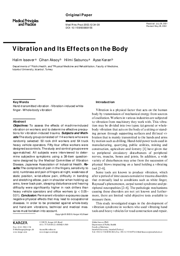 (PDF) Vibration and Its Effects on the Body