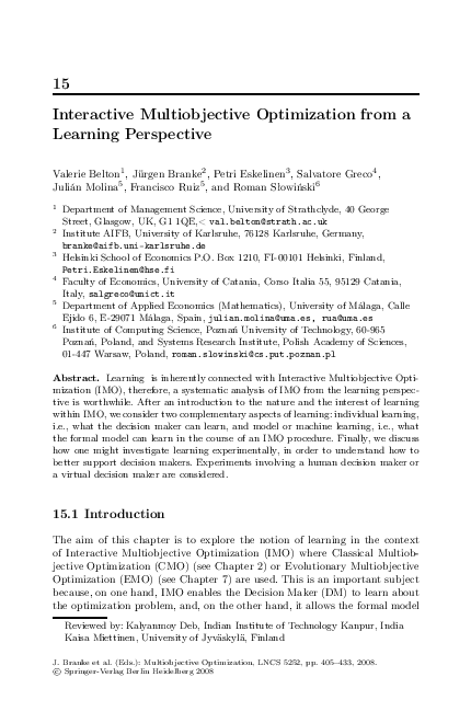 (PDF) Interactive Multiobjective Optimization from a Learning Perspective