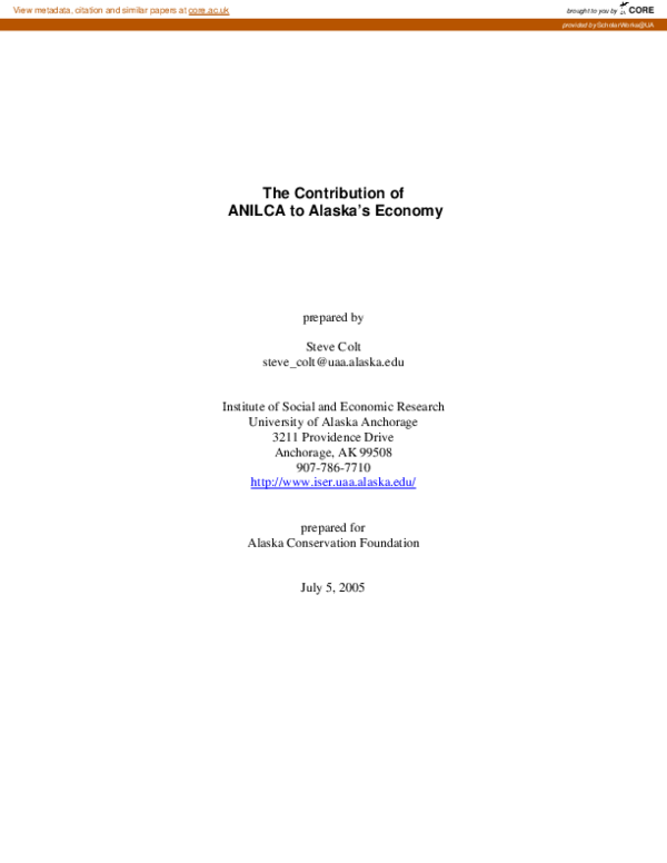 (PDF) The Contribution of ANILCA to Alaska's Economy