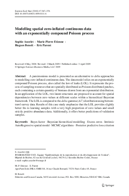 Pdf Modelling Spatial Zero Inflated Continuous Data With An