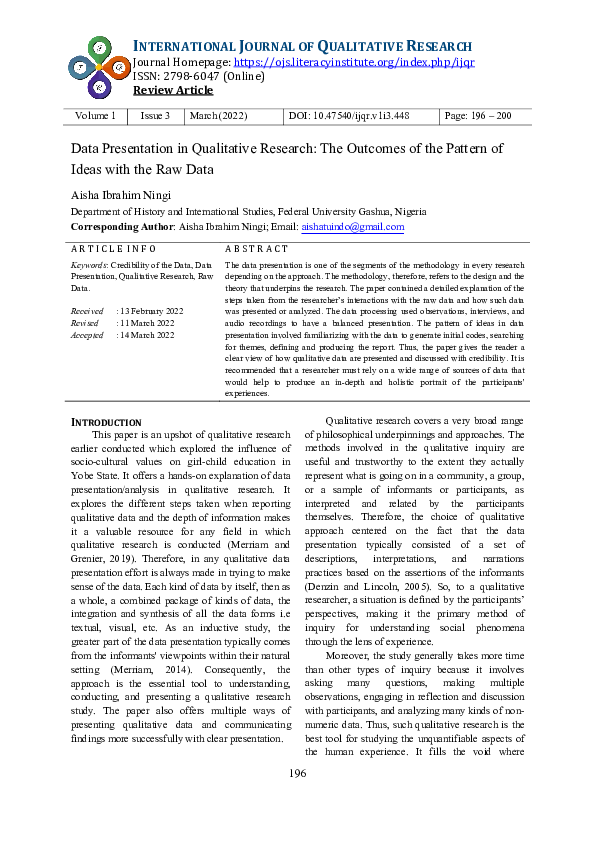 (PDF) Data Presentation in Qualitative Research: The Outcomes of the ...