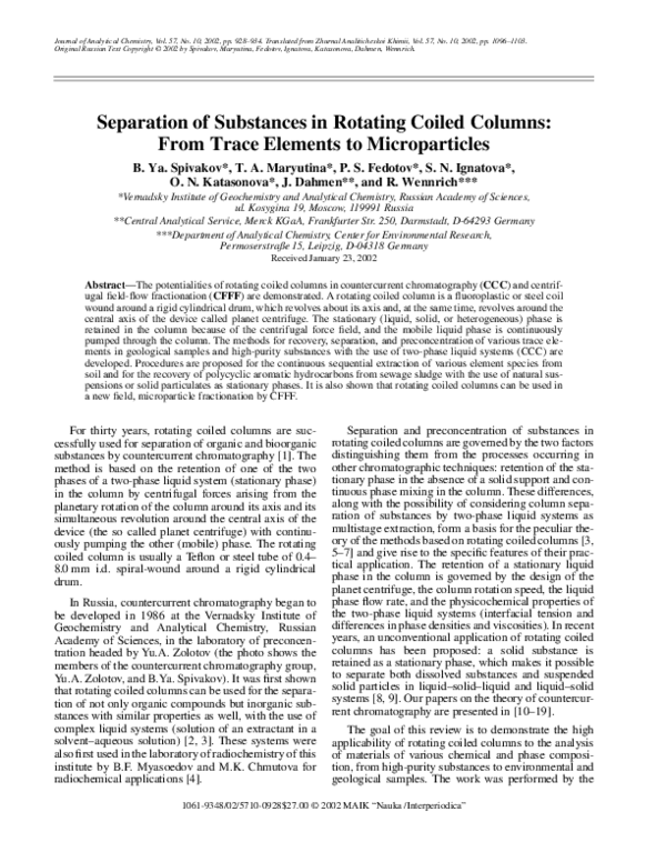(PDF) Separation of Substances in Rotating Coiled Columns: From Trace ...