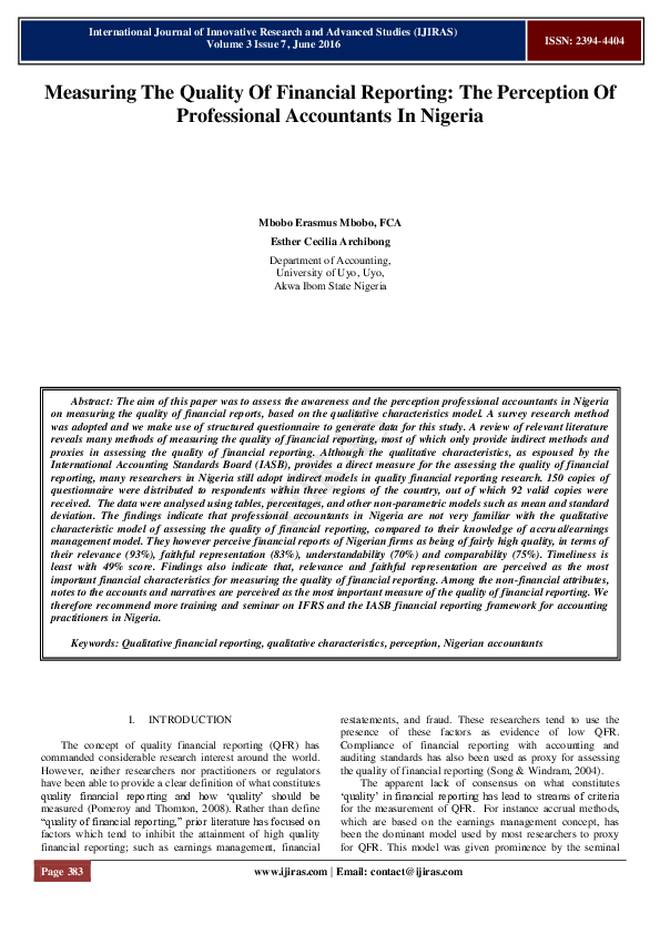 (PDF) Measuring The Quality Of Financial Reporting : The Perception Of ...