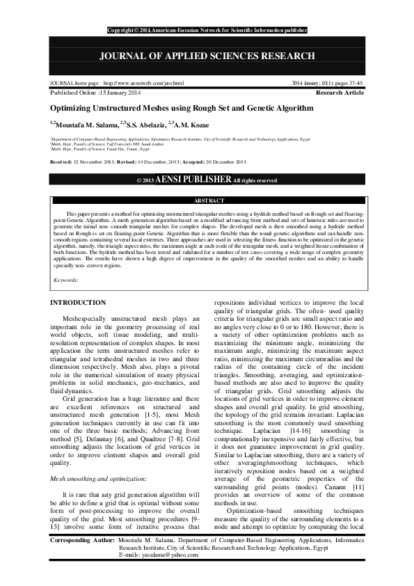(PDF) Optimizing Unstructured Meshes using Rough Set and Genetic Algorithm | Moustafa Salama ...