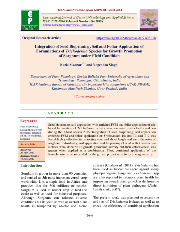 (PDF) Integration of Seed Biopriming, Soil and Foliar Application of Formulations of Trichoderma ...