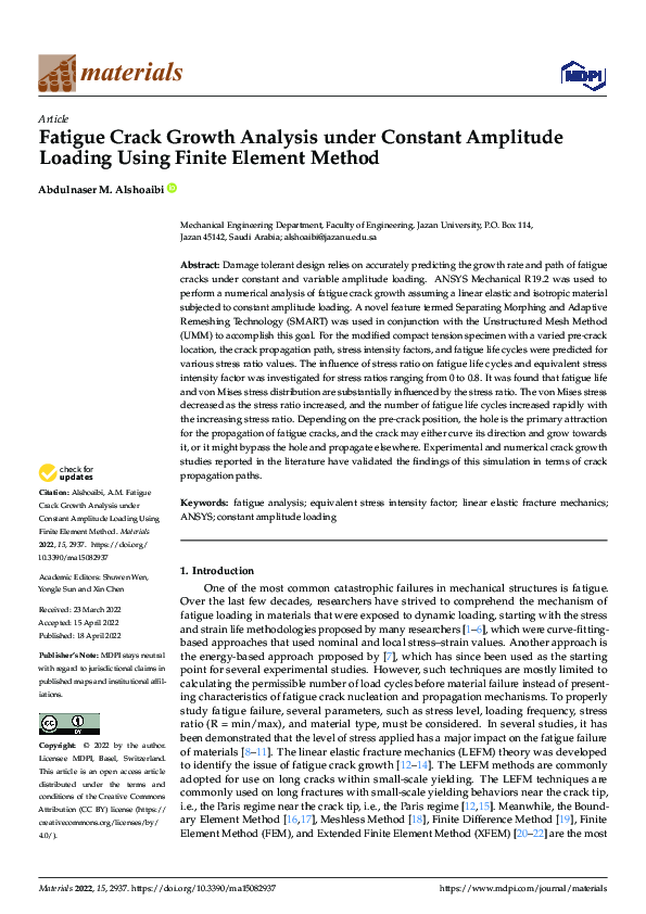 Pdf Fatigue Crack Growth Analysis Under Constant Amplitude Loading Using Finite Element Method