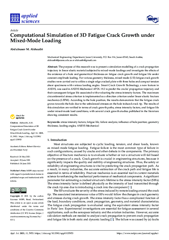 (PDF) Computational Simulation of 3D Fatigue Crack Growth under Mixed ...