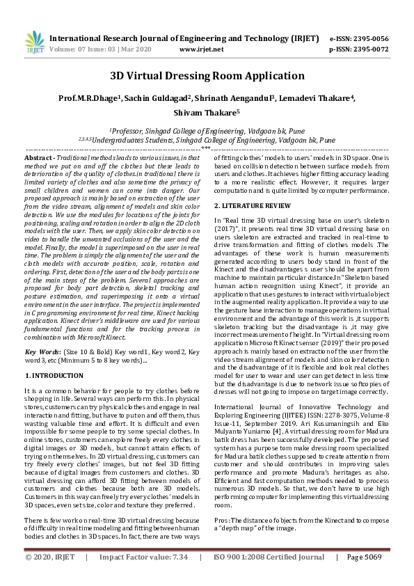(PDF) D Virtual Dressing Room Application
