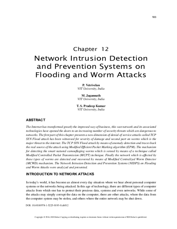 (PDF) Network Intrusion Detection and Prevention Systems on Flooding and Worm Attacks