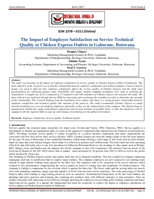 (PDF) The Impact of Employee Satisfaction on Service Techical Quality ...
