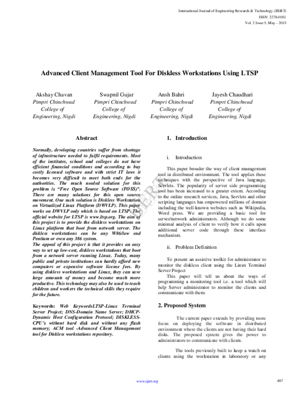 (PDF) Advanced Client Management Tool For Diskless Workstations Using LTSP | Swapnil Gujar ...