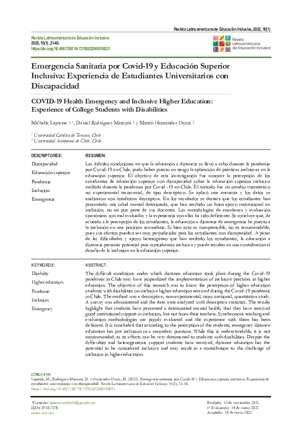 (PDF) Emergencia Sanitaria por Covid-19 y Educación Superior Inclusiva ...