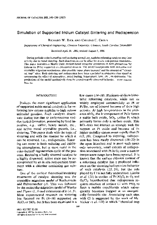 (PDF) Simulation of supported iridium catalyst sintering and redispersion