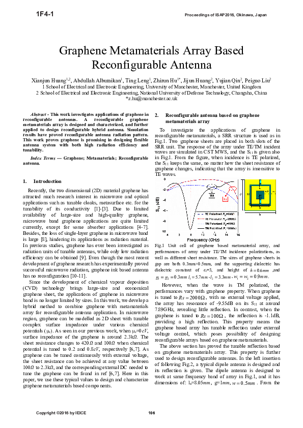 Pdf Graphene Metamaterials Array Based Reconfigurable Antenna